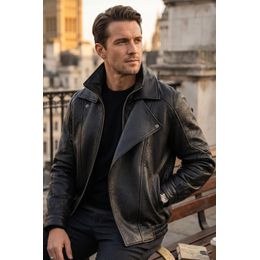 Herren Schwarze Lammleder-Biker-Bomber-Blouson-Jacke &ndash; Passage