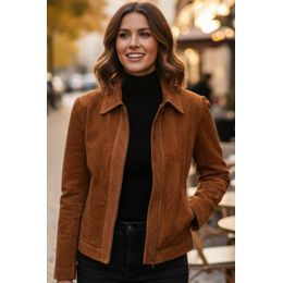 Damen beige Wildleder-Bomber Blouson Varsity-Jacke &ndash; Stella