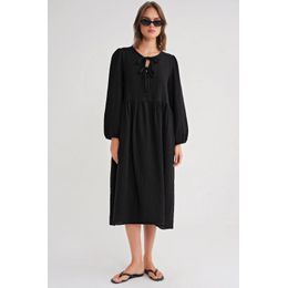 V-Ausschnitt Midi-Kleid mit Bindeband
