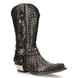 New Rock Cowboystiefel aus schwarzem Leder mit Nieten &ndash; M-7928-S1