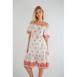 Blumiges Off-Shoulder Midi-Kleid