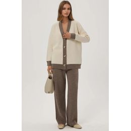 Knopf-Cardigan & Strukturierte Hohe Taille Strickhose Co-Ord Set
