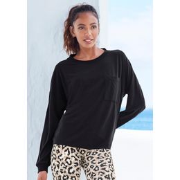 Lascana Damen Pyjamaoberteil, Schwarz, Gr. 32/34, Pyjamas, Material: Polyester