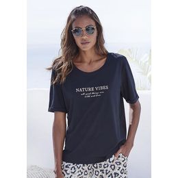 Lascana Pyjamaoberteil schwarz Gr. 40/42 f&uuml;r Damen. Mit Rundhals. Loose Fit. Nachhaltig.