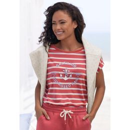 H.I.S. H.I.S T-Shirt 'Heiligenhafen' rot Gr. 32/34 f&uuml;r Damen. Rundhals und Druck. Basic. Nachhaltig.