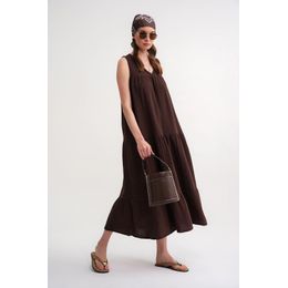 &Auml;rmelloses V-Ausschnitt Muslin Midi-Kleid mit Taschen