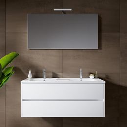RIHO Porto Schrank mit Wave Doppelwaschtisch, mit Spiegel Wave B: 121,5 cm, F014012DP0+W018010005+F014017ALU+204927, Wave