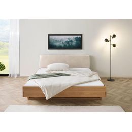 Bett Eiche 140x200x85 natur ge&ouml;lt, Kopfteil beige FICHTELBERG #125