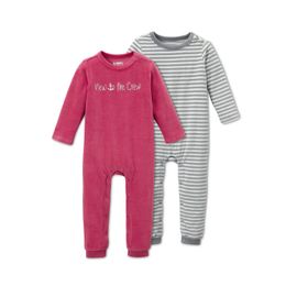 Tchibo - 2 Nicki-Strampler - Baby - Gr. 50/56 - wei&szlig;/gestreift