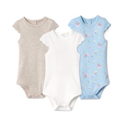 Tchibo - 3 Bodys - Baby - Gr. 50/56 - wei&szlig;/gebl&uuml;mt