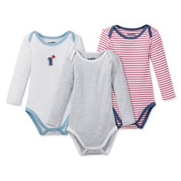 Tchibo - 3 Langarm-Bodys - Baby - Gr. 50/56 - wei&szlig;/gestreift