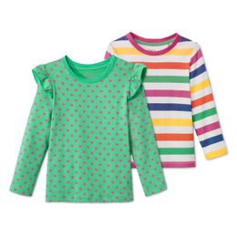 Tchibo - 2 Langarmshirts - M&auml;dchen - Gr. 134/140 - gr&uuml;n/gestreift