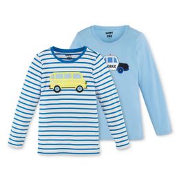 Tchibo - 2 Langarmshirts - Jungen - Gr. 110/116 - hellblau/gestreift