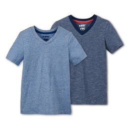 Tchibo - 2 T-Shirts mit V-Ausschnitt - Jungen - Gr. 134/140 - hellblau/gestreift