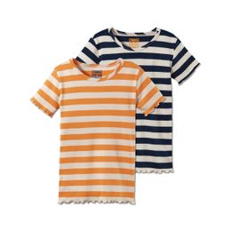 Tchibo - 2 Rippshirts - M&auml;dchen - Gr. 122/128 - dunkelblau/gestreift