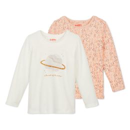 Tchibo - 2 Langarmshirts - Gr. 122/128 - wei&szlig;/print