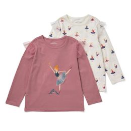 Tchibo - 2 Kinder-Langarmshirts mit T&uuml;ll-R&uuml;schen - M&auml;dchen - Gr. 98/104 - creme