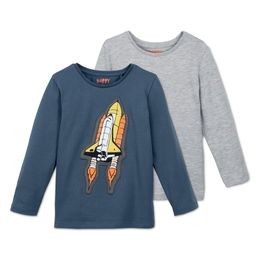 Tchibo - 2 Langarmshirts - Gr. 110/116 - blau/print