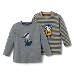 Tchibo - 2 Kinder-Langarmshirts - Kinder - Gr. 110/116 - grau