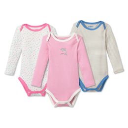Tchibo - 3 Langarmbodys - Baby - Gr. 62/68 - wei&szlig;/gestreift