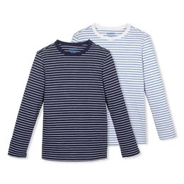 Tchibo - 2 Langarmshirts - Kinder - Gr. 170/176 - dunkelblau/gestreift