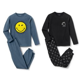 Tchibo - 2 Kinder-Pyjamas &raquo;Smiley&laquo; - Gr. 170/176 - blau/print