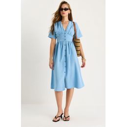 V-Ausschnitt Midi-Hemd-Kleid mit Kn&ouml;pfen