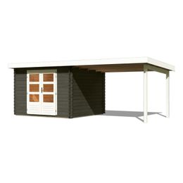 Karibu Gartenhaus mit 3 m Anbaudach &raquo;Baltasar 5&laquo; - 514x333x222cm - grau -