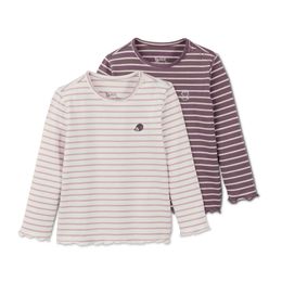 Tchibo - 2 Langarm-Rippshirts - Gr. 98/104 - violett/gestreift