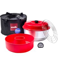 Omnia x Fritz Berger Campingbackofen 3 Liter Set 5-tlg. inkl. Silikonbackform, Aufbackgitter, Transporttasche & Thermometer - Back&ouml;fen