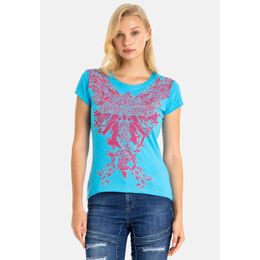 Cipo & Baxx CIPO & BAXX Damen T-Shirt "WT341"turquoise, Gr. L, bedruckt, 95% Baumwolle, 5% Elasthan, Shirts, mit gl&auml;nzender Stein-Engel