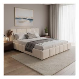 Juskys Polsterbett Florenz - Bubble Design, gepolstertes Kopfteil, Boucl&eacute; - 180 x 200 cm - Creme