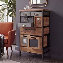 Apothekerkommode MCW-Q77, Schrank Kommode Schubladenmix Etikettenhalter Industrial Vintage/Shabby Holz Metall 85x45x35cm