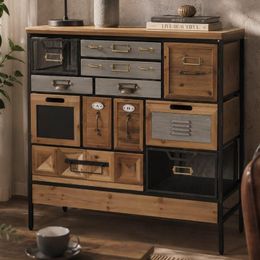 Apothekerkommode MCW-Q77, Schrank Highboard Schubladen Industrial Vintage/Shabby Holz Metall 85x84x36cm