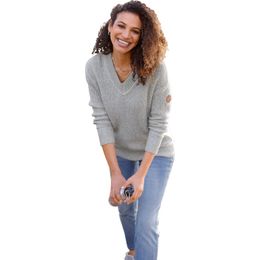 CR&Eacute;ATION L Damen V-Ausschnitt-Pullover steingrau-ecru-meliert Gr&ouml;&szlig;e 40