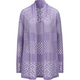 CR&Eacute;ATION L Damen Ajourstrickjacke in langer, offener Form lavendel Gr&ouml;&szlig;e 52