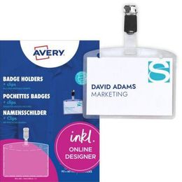 Avery Zweckform Namensschilder 90 x 60 mm, transparent, mit Metallclip, 25 Taschen, 32 Einsteckschilder