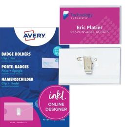 Avery Zweckform 4820 Namensschilder 90 x 54 mm, transparent, Clip+Pin, 50 St&uuml;ck mit Einsteckkarten