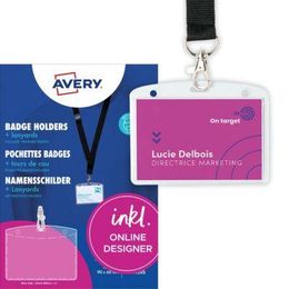 Avery Zweckform Namensschilder-Taschen 90 x 60 mm, mit schwarzem Lanyard, 10 St&uuml;ck, 16 Einsteckschilder