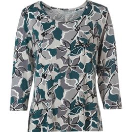 CR&Eacute;ATION L Damen Print-Shirt in Viskose-Qualit&auml;t hellgrau-petrol-bedruckt Gr&ouml;&szlig;e 38
