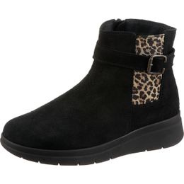 Damen Stiefelette mit Einsatz im Leo-Dessin schwarz Gr&ouml;&szlig;e 42