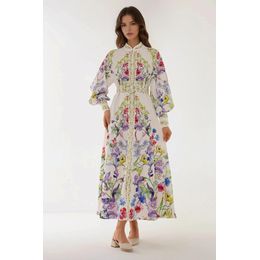 Bedrucktes Maxikleid mit langem Arm und G&uuml;rtel