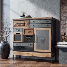 Apothekerkommode MCW-Q77, Schrank Kommode Schubladen Staufach Industrial Vintage/Shabby Holz Metall 85x84x35cm