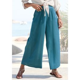 Lascana Damen Culotte "mit Leinen-Anteil und weitem Bein"petrol, Gr. 34, unifarben, Web, Obermaterial: 58% Viskose, 28% Baumwolle, 14% Leinen, Hosen,