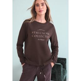 Street One Damen Sweatshirt, braun, Gr. 38, bedruckt, Sweatware, Obermaterial: 85% Baumwolle, 15% Polyester, Sweatshirts, mit Schriftzug