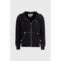 True Religion Herren Kapuzensweatjacke "BIG T ZIP THRU HOODIE JET BLACK"schwarz, Gr. XXL, bedruckt, Sweatware, Obermaterial: 80% Baumwolle, 20%