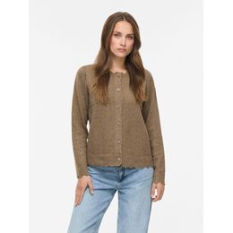 Vila Damen Strickjacke "VINIKOLINA L/S O-NECK KNIT CARDIGAN-NOOS", braun, Gr. S, meliert, Strick, Obermaterial: 97% Polyester, 3% Elasthan,