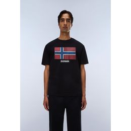 Napapijri Herren T-Shirt "S-FLAG TIKI SS BLACK BEAUTY"schwarz beauty, Gr. XL, Obermaterial: 100% Baumwolle, Shirts, mit Rundhalsausschnitt, aus