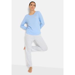 LSCN BY LASCANA Damen Schlafanzug, Gr. 36blau, Single Jersey, Obermaterial: 100% Baumwolle, bedruckt, unifarben, Homewear-Sets, mit Front- und
