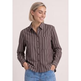 Street One Damen Langarmbluseespresso braun, Gr. 42, gestreift, Web, 100% Baumwolle, Blusen, aus reiner Baumwolle